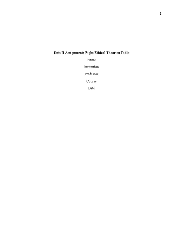Unit II Assignment Eight Ethical Theories Table | PDF | Virtue | Virtue ...