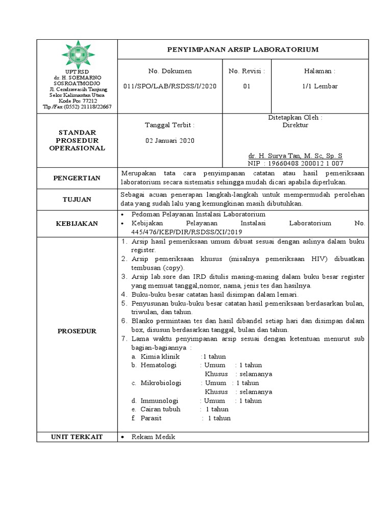 SOP Penyimpanan Arsip | PDF