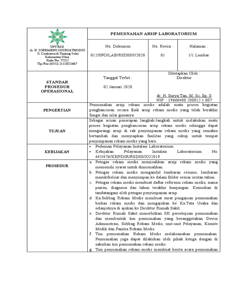 SOP Pemusnahan Arsip | PDF | Kesehatan Holistik | Sains & Matematika