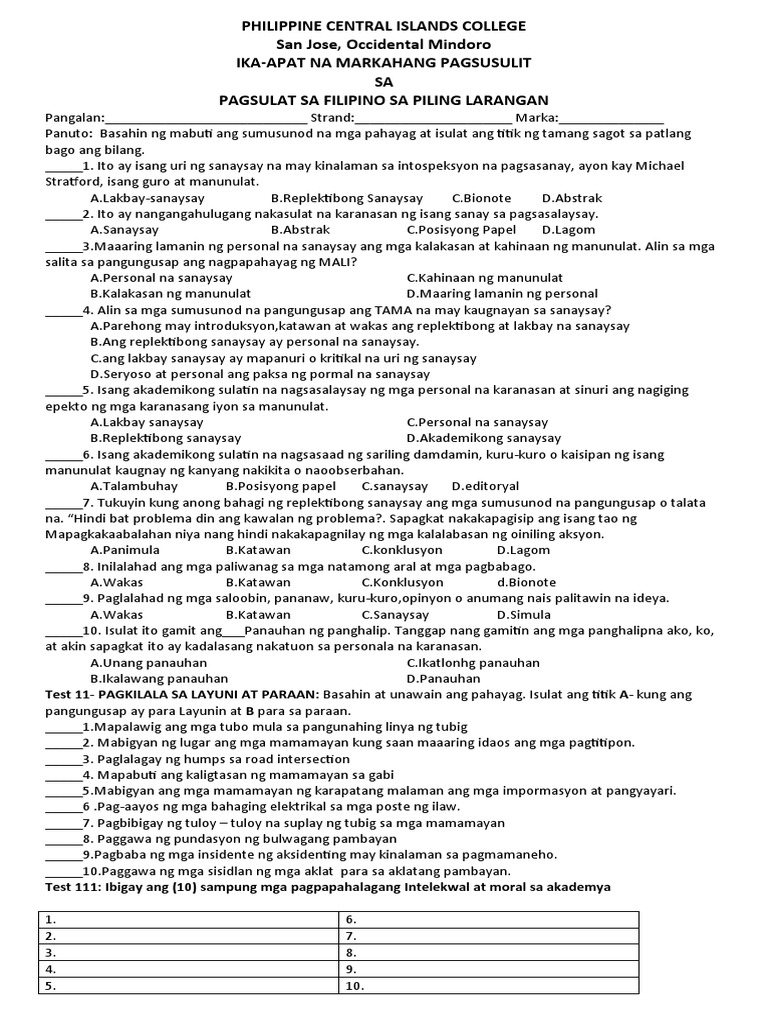 4 Filipino Sa Piling Larangan | PDF