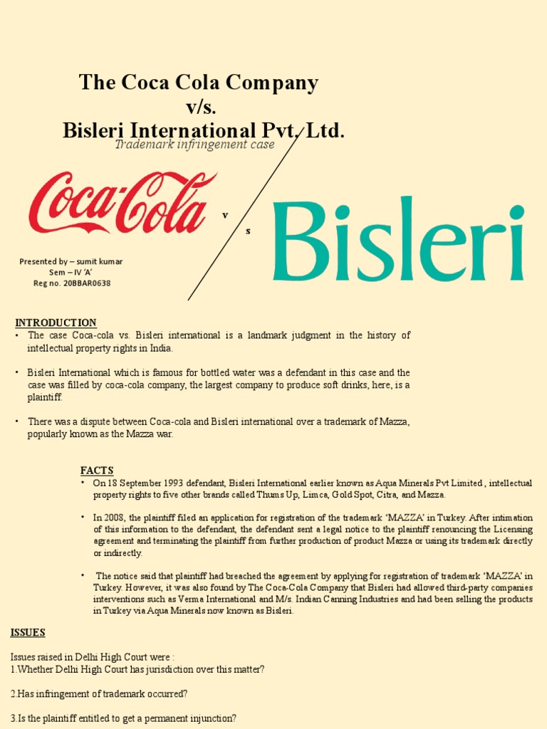 Coca-Cola vs Bisleri Trademark Case Study | PDF | Trademark | The Coca ...