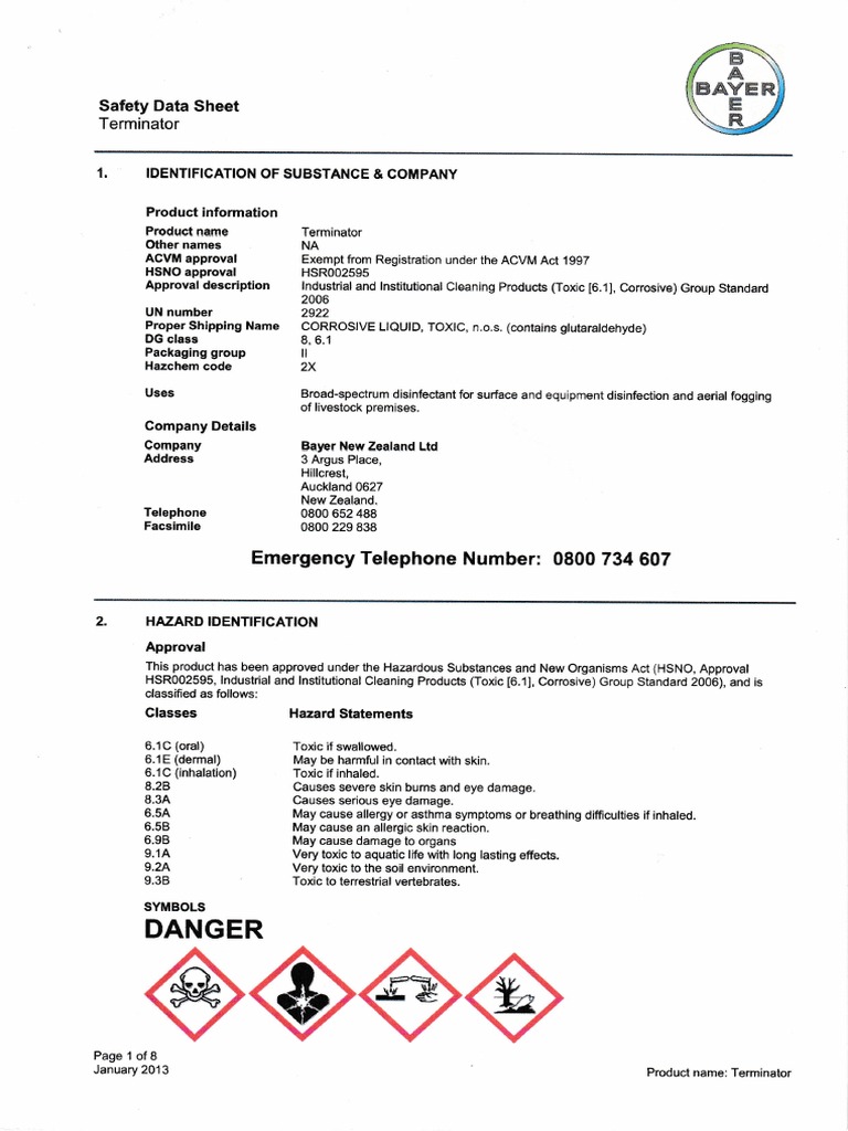 Terminator - Safety Data Sheet | PDF | Toxicity | Dangerous Goods