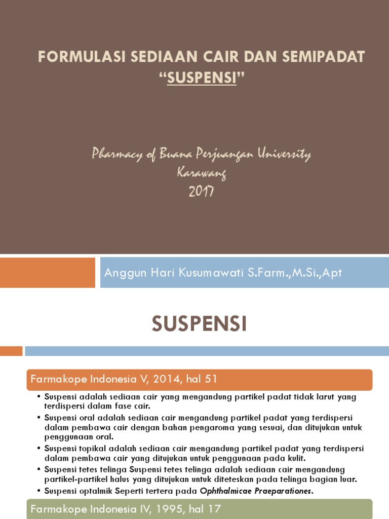 Suspensi Farmasi: Formulasi dan Penggunaan | PDF