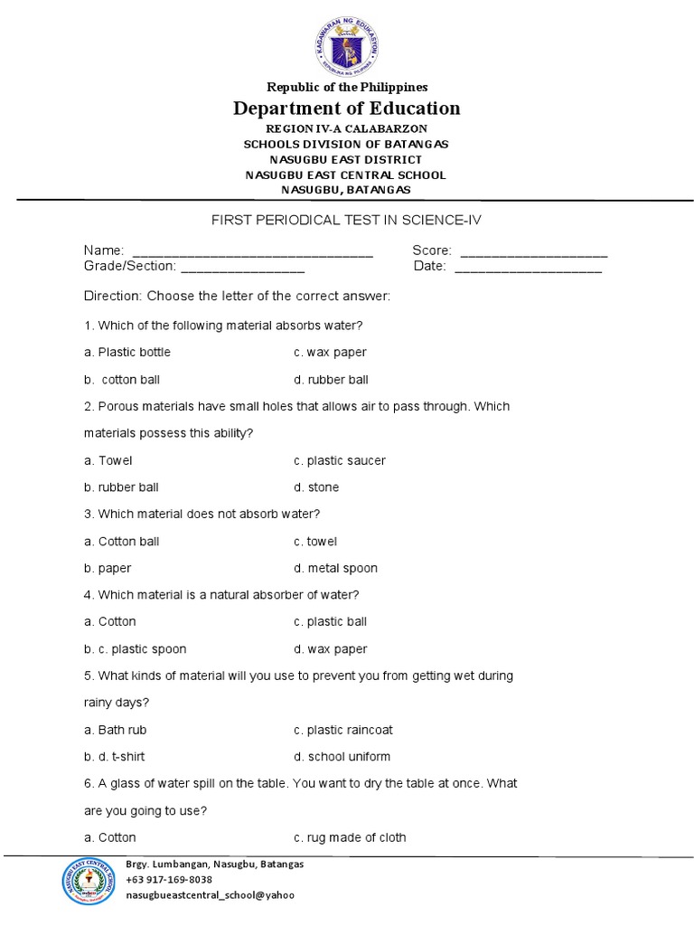 PT English Math Science MAPEH | PDF | Mixture | Homogeneity And ...