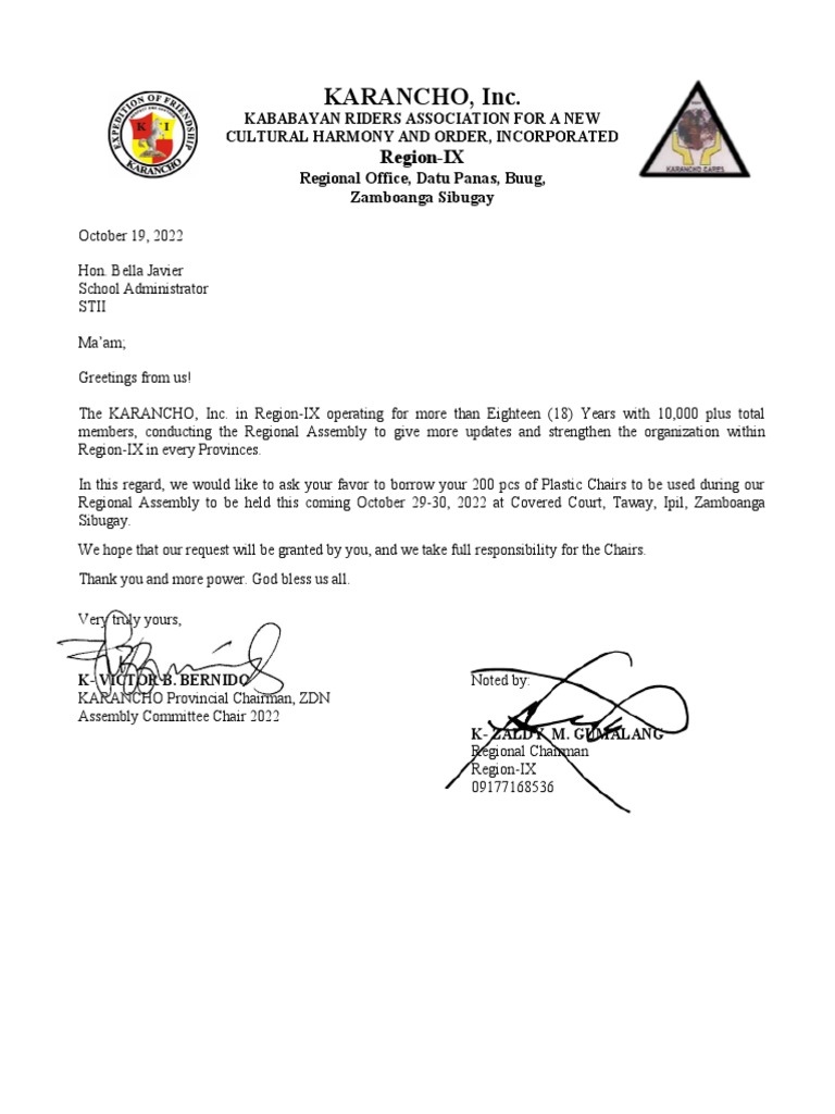 Letter Request To Use Chair | PDF