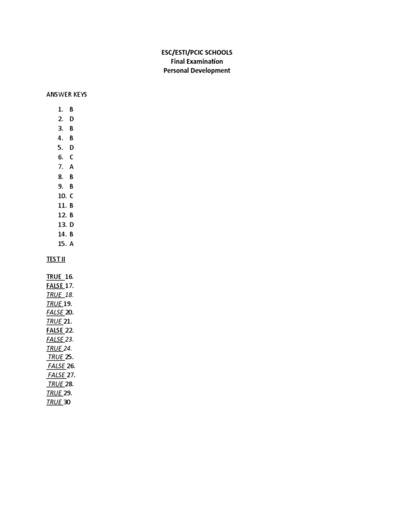 4 Personal Development Key | PDF