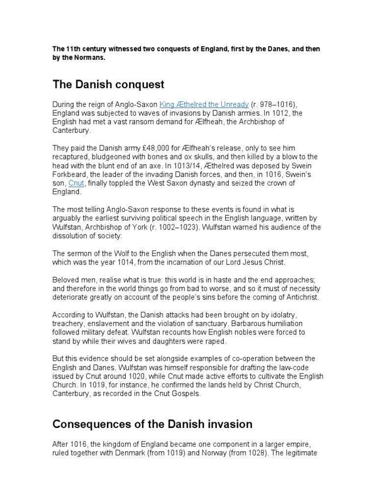 Danish Invasion and Norman Conquest. | PDF | Kingdom Of England | England