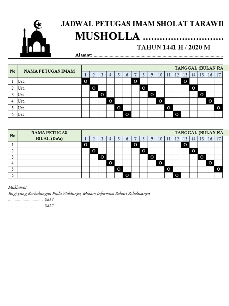 Jadwal Imam Bilal Tarawih Sample | PDF