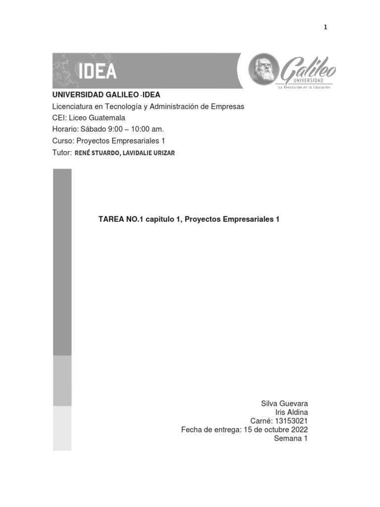 Tarea 1, Capitulo 1 Proyectos Empresariales 1 | PDF | Business ...