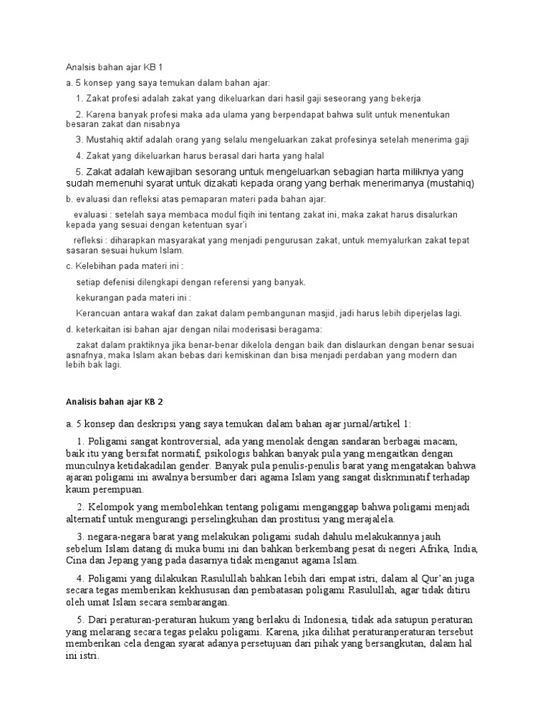 Analisa Bahan Ajar KB 1, 2, 3, 4 | PDF