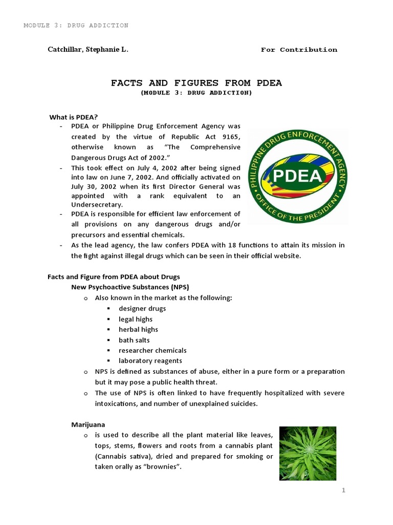 Facts and Figures From PDEA Catchillar Stephanie L. NSTP | PDF | Mdma ...