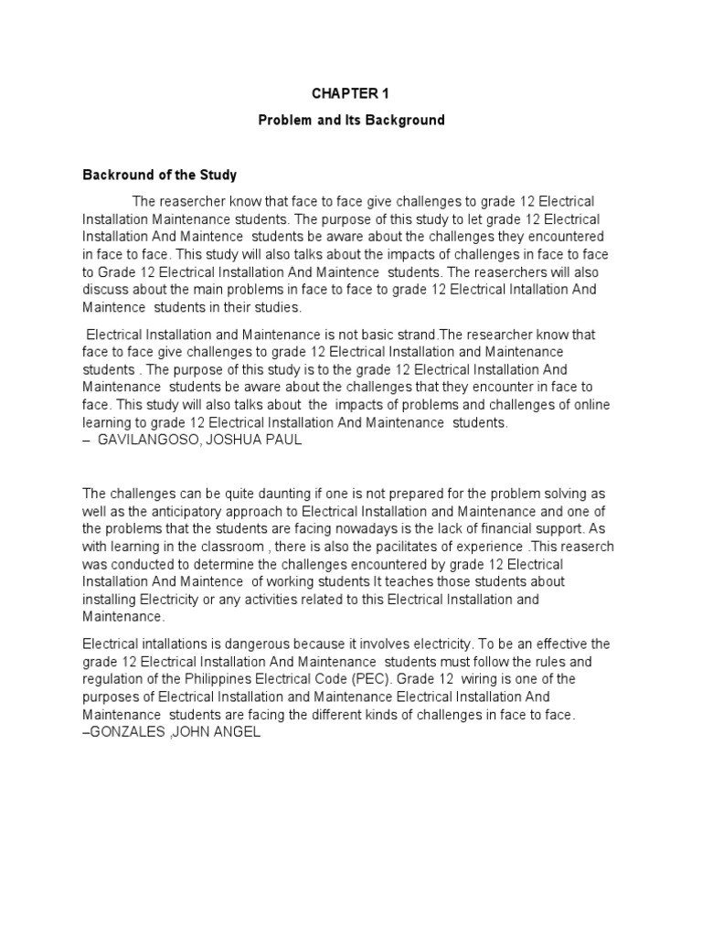 Chapter1 Background of The Study Sop 3 | PDF | Electrical Wiring | Learning