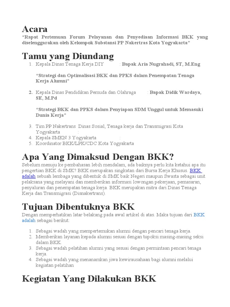 Apa Yang Dimaksud Dengan BKK | PDF