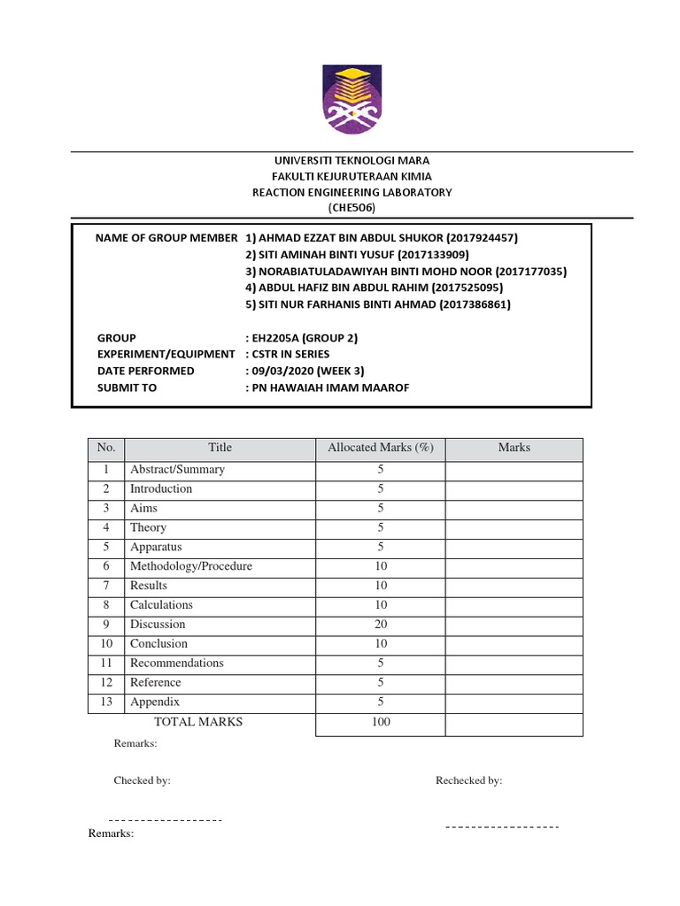 CSTR IN SERIES (Lab Report) | PDF | Chemistry | Physical Sciences