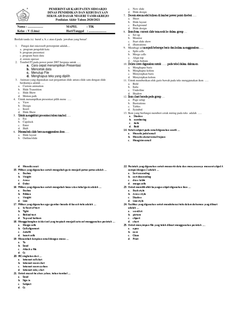 Soal TIK SEMESTER 2 KLS 5 | PDF