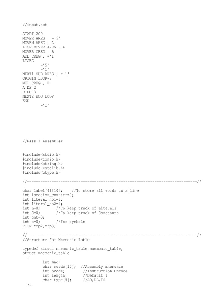 Pass 1 Assembler In C Pdf Assembly Language Computer Data 5875