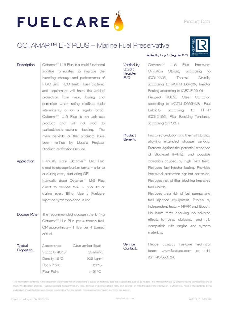 Octamar Li5+ | PDF | Fuel Oil | Fuel Injection
