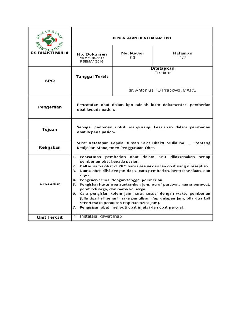 Pencatatan Obat Dalam KPO | PDF