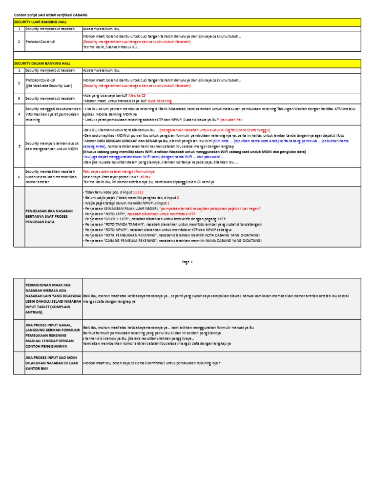 Script Keamanan Pembukaan Rekening MDIN | PDF