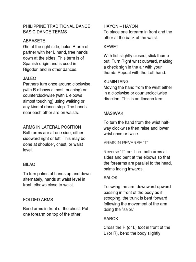 Philippine Folk Dance Terminology | PDF | Arm | Foot