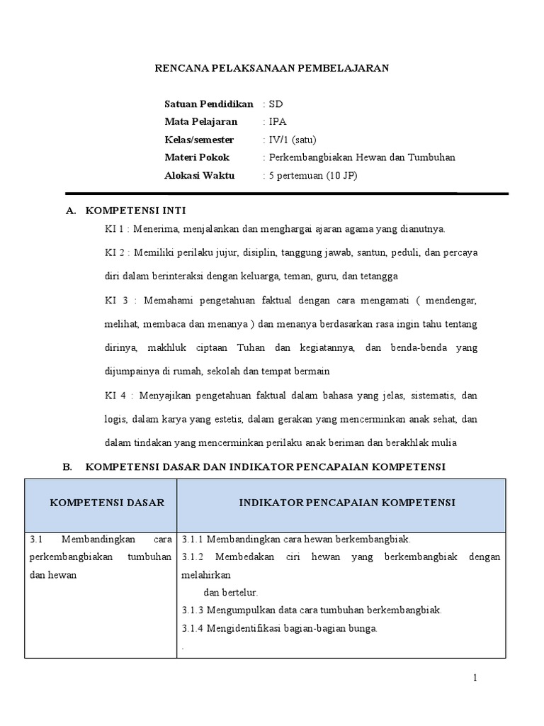 RPP Perkembangbiakan Tumbuhan | PDF