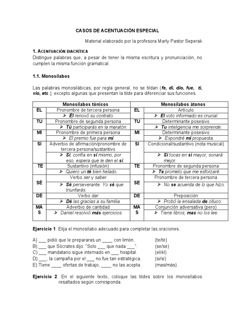 Casos de Acentuación Especial-Material de Clase | PDF | Pronombre ...