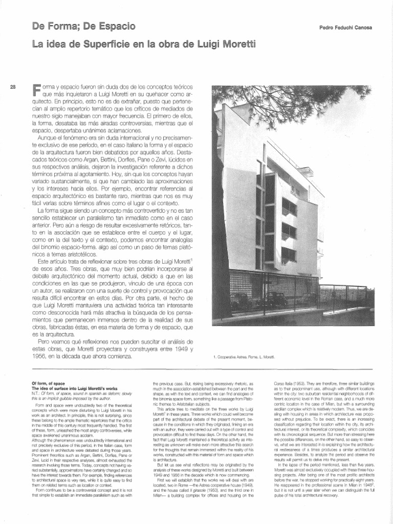1990 - Forma - PFC - de Forma de Espacio La Idea de Superficie en La Obra de Luigi Moretti | PDF ...