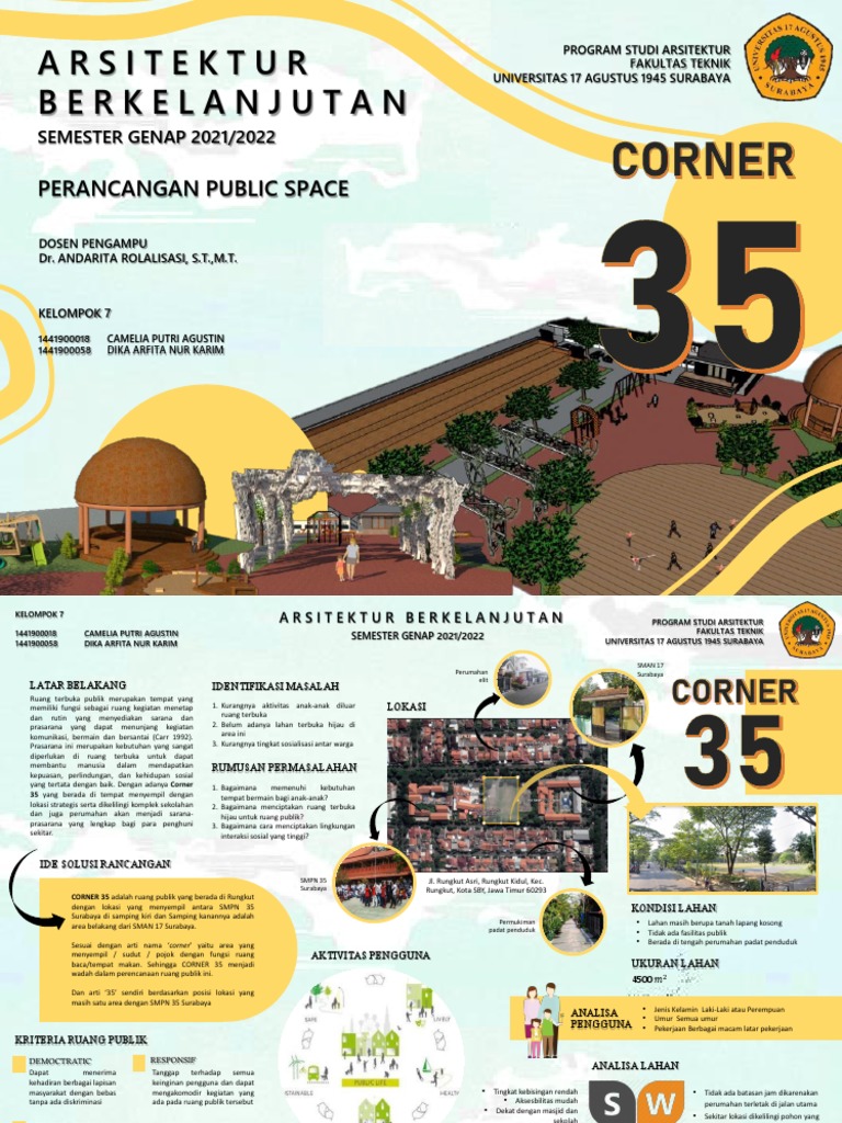 Arsitektur Berkelanjutan - Perancangan Public Space Corner 35 Rungkut Surabaya | PDF