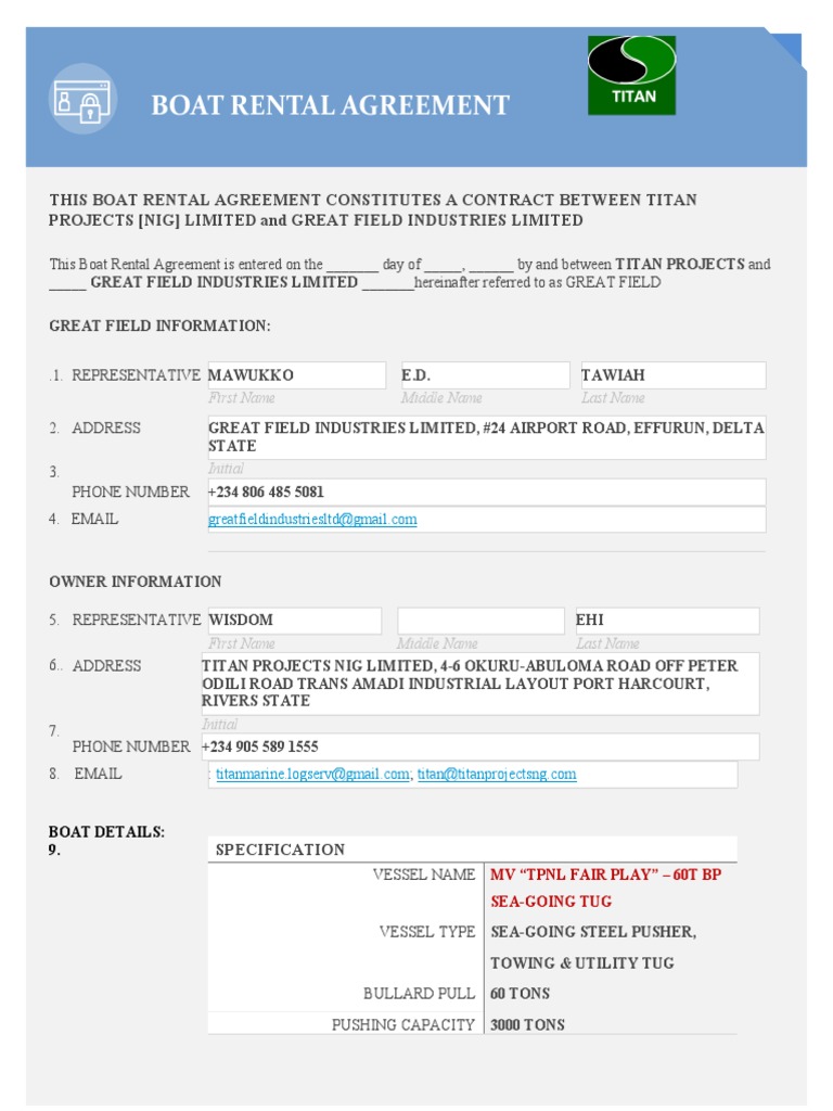 Boat Rental Agreement | PDF | Legal Liability | Renting