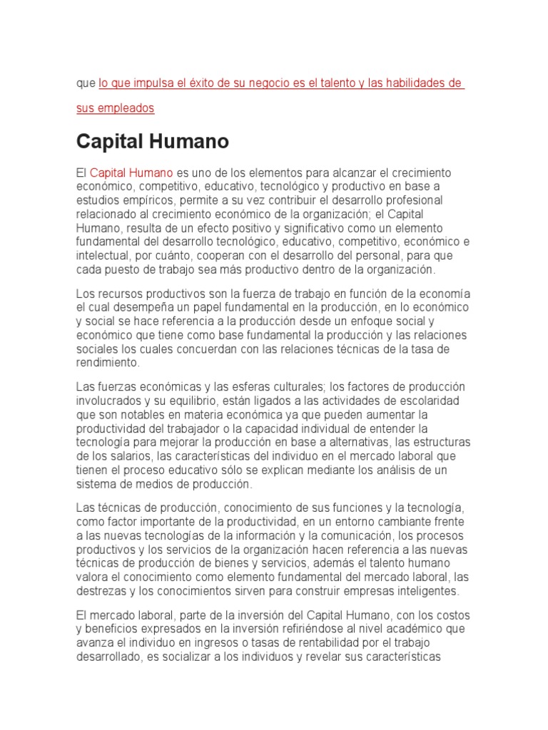 Capital Humano | PDF | Capital humano | Capital (economía)
