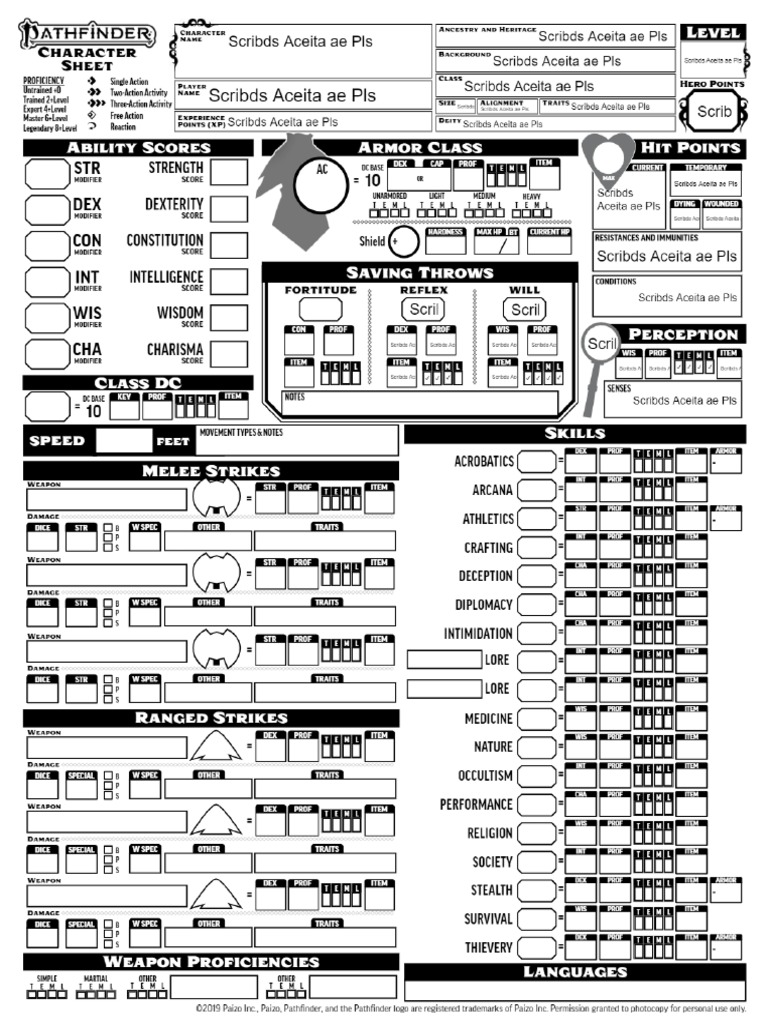 Ficha Pathfinder 2e | PDF
