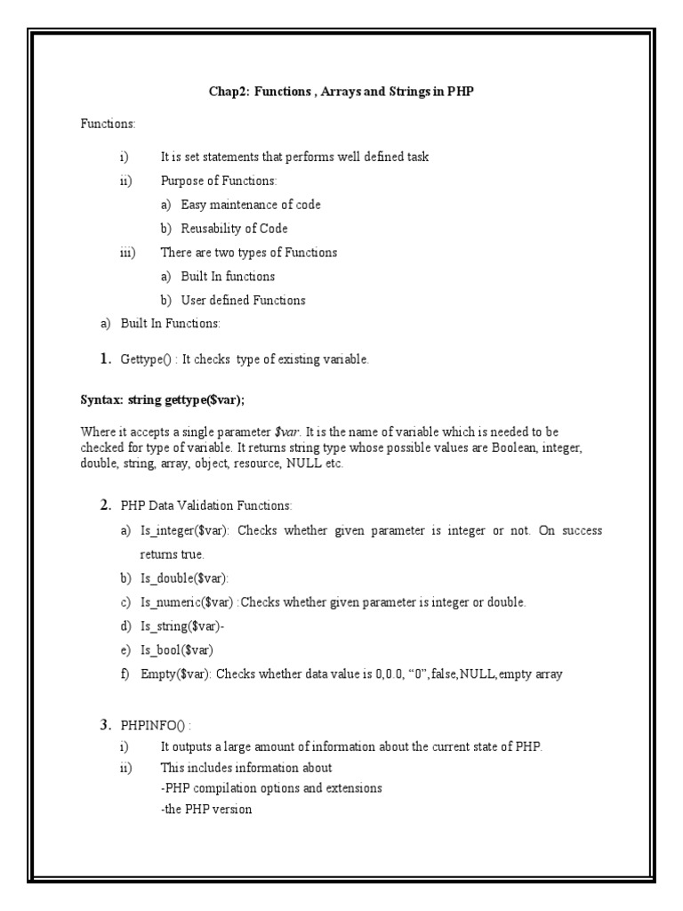 Chap2 Functions Arrays And Strings In Php Pdf Array Data Structure Php