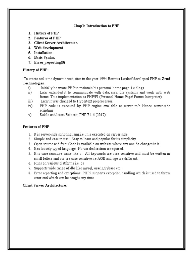 Chap1 Intro To PHP | PDF | Php | World Wide Web