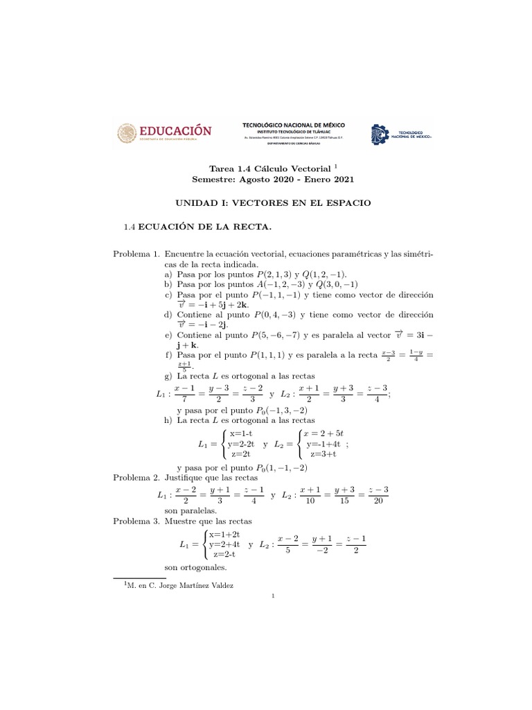Tarea 1.4 | PDF | Vector Euclidiano | Geometría algebraica