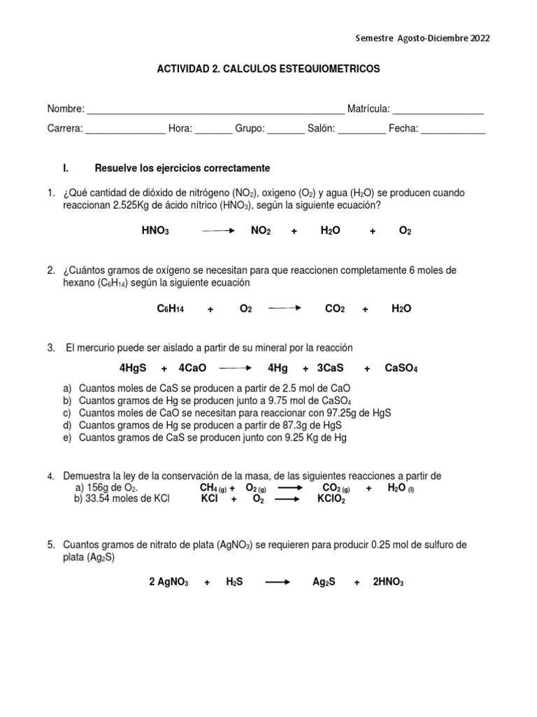 Act2 Calculos Estequiometricos | PDF