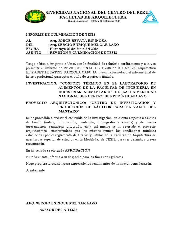 Informe de Culminacion de Tesis | PDF