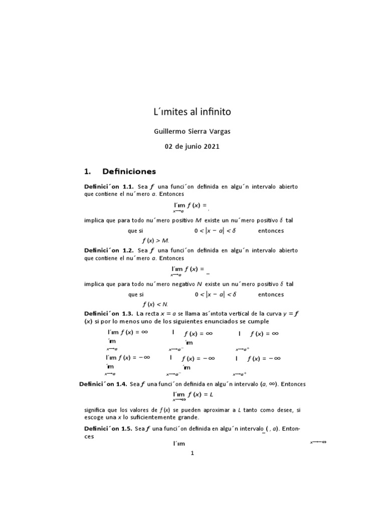 Límites al Infinito y Asintotas | PDF | Intervalo (Matemáticas ...