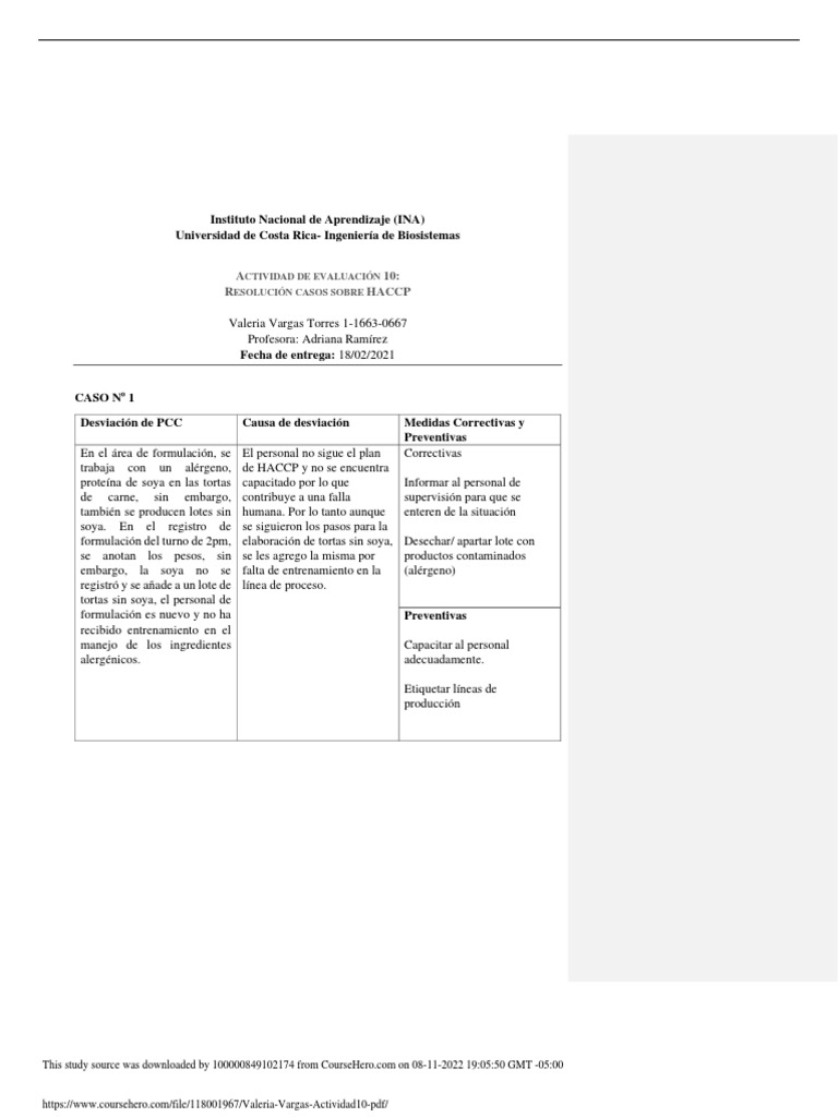 Valeria Vargas Actividad10 PDF | PDF | Análisis de Riesgo y Puntos Críticos de Control