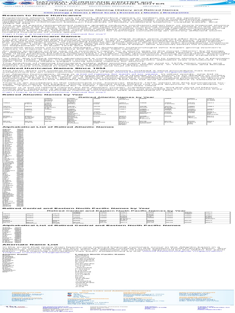 Tropical Cyclone Naming History and Retired Names | PDF | Tropical ...