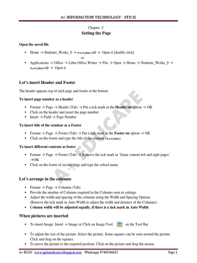 A+ Blog Class 9 Ict Chapter 2 Setting The Page Study Material 2 (Em) | PDF | Cursor (User ...