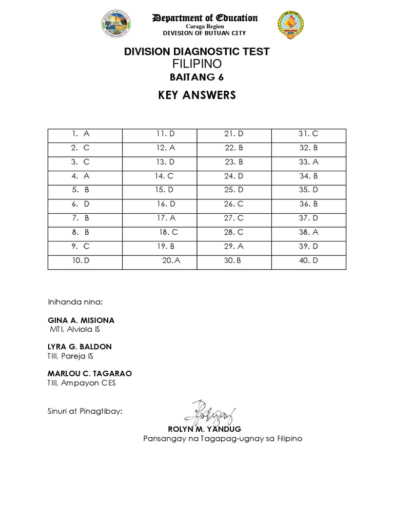 Key Answers Filipino 6 | PDF