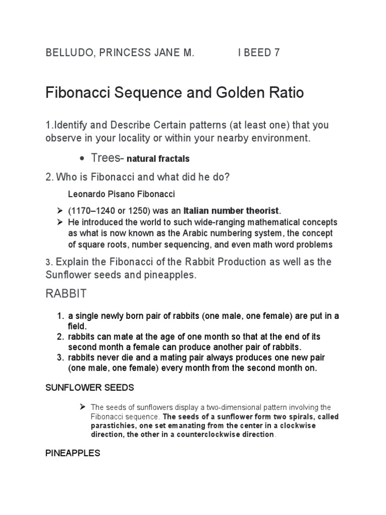 Fibonacci Sequence and Golden Ratio Princess Jane Belludo I Beed 7 ...