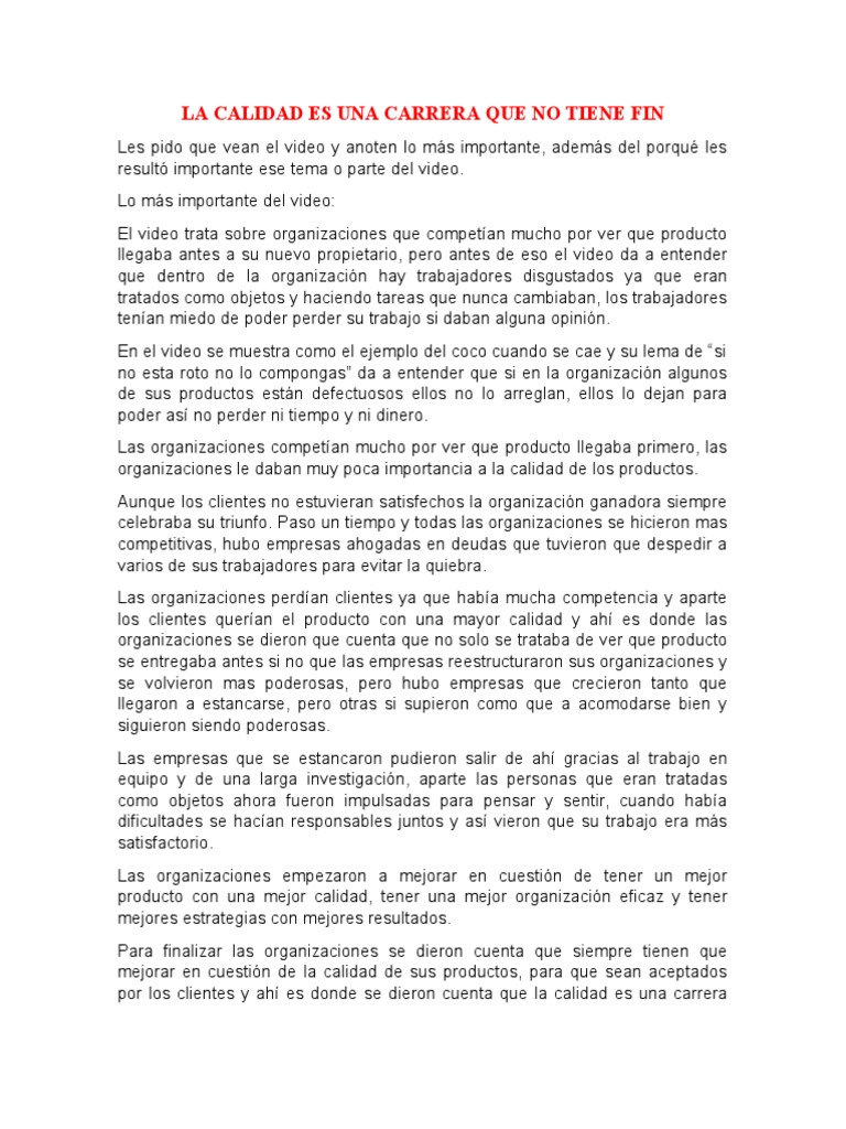 La Calidad Es Una Carrera Que No Tiene Fin | PDF