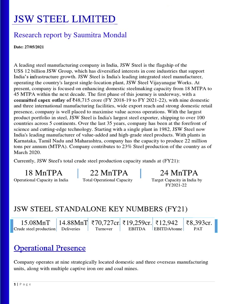 JSW Steel Equity Research Report | PDF | Balance Sheet | Economies