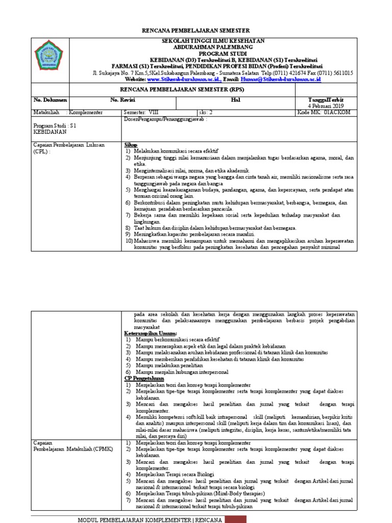 RPS Komplementer (Terapi Non Konvensional) | PDF | Karier & Perkembangan | Pengembangan Diri