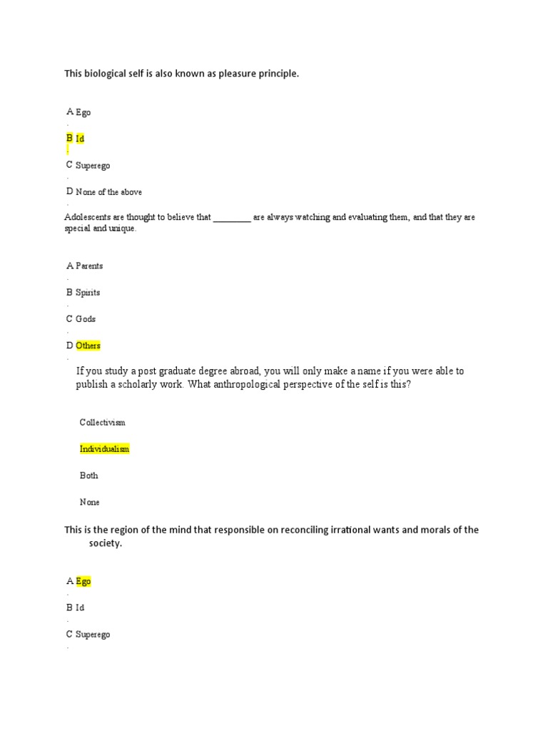 UTS Unit 1 Quiz | PDF | Id | Behavioural Sciences