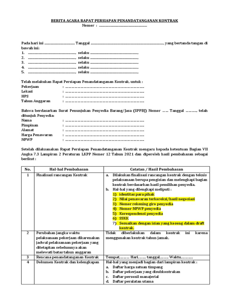 Berita Acara Rapat Kontrak | PDF