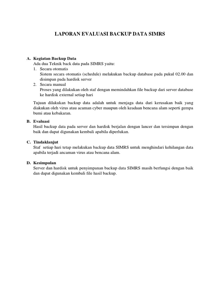 Laporan Evaluasi Backup Data Simrs | PDF