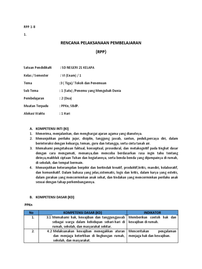 RPP Tema 3 Kelas 6 | PDF
