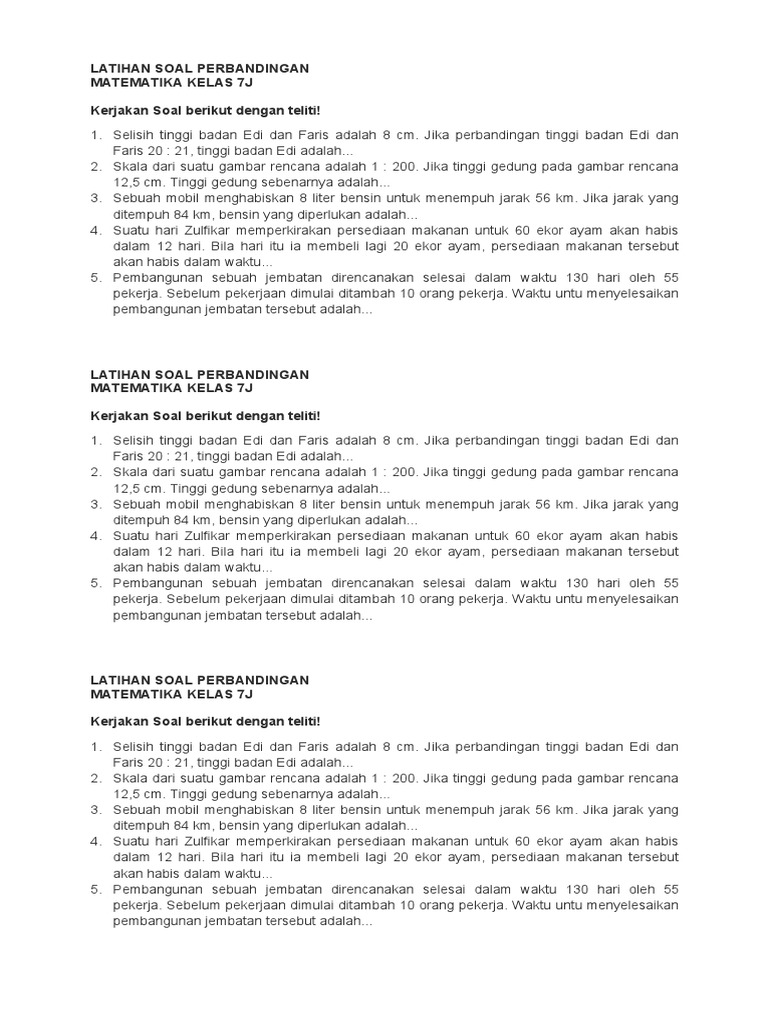 Latihan Soal Perbandingan | PDF | Griya & Taman | Teknologi & Rekayasa
